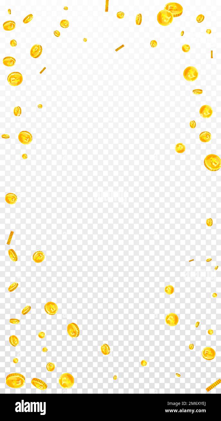 Russian ruble coins falling. Scattered gold RUB coins. Russia money ...