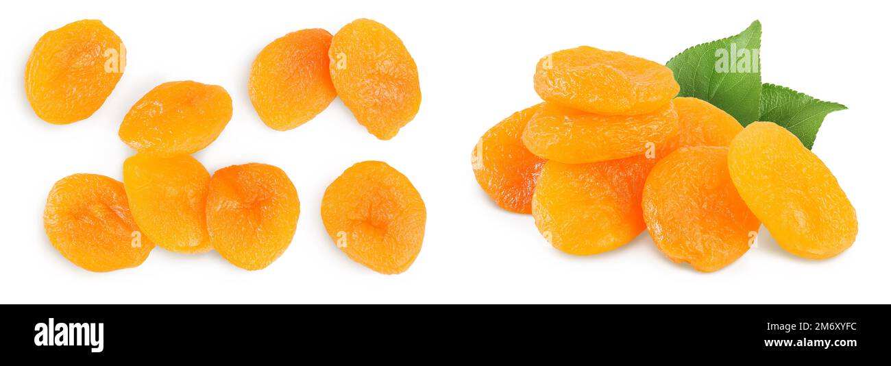 Dried apricots isolated on white background with full depth of field ...