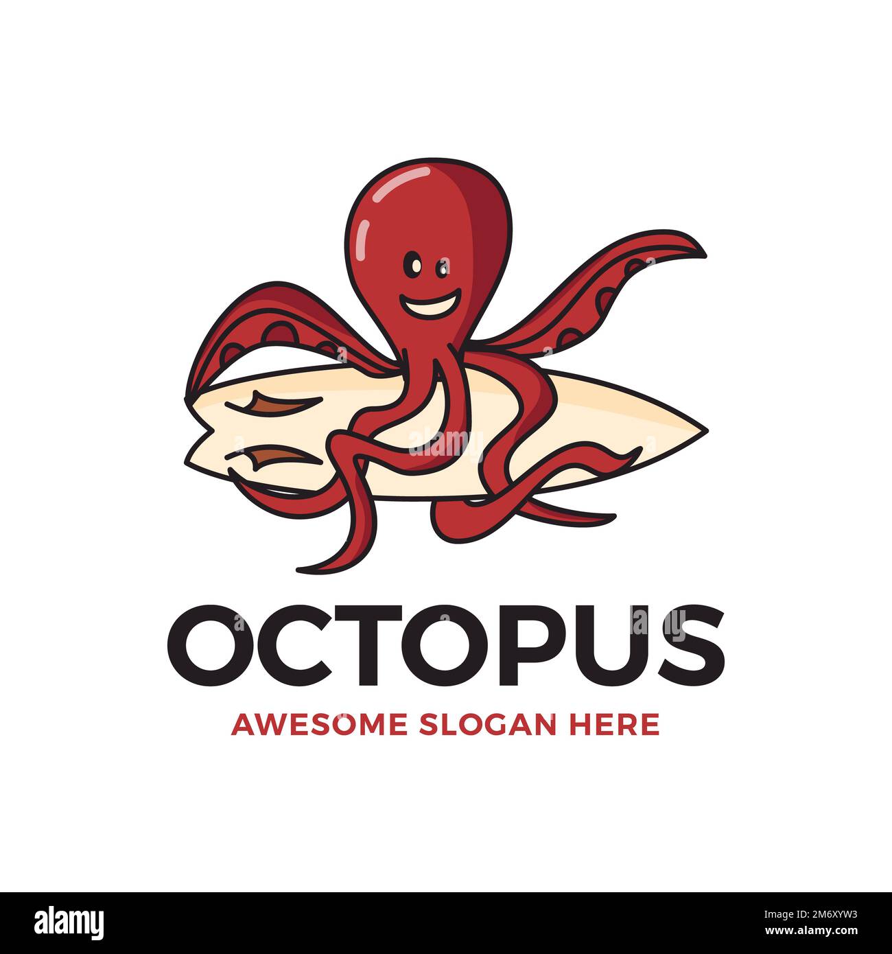 Graphic image of octopus with surfboard Stock Photo - Alamy