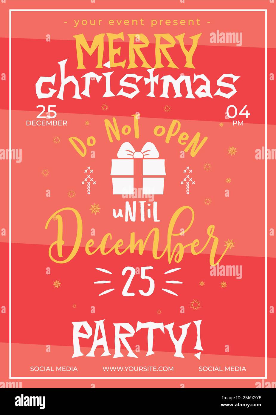 Christmas party banner with inscriptions and present box Stock Photo ...