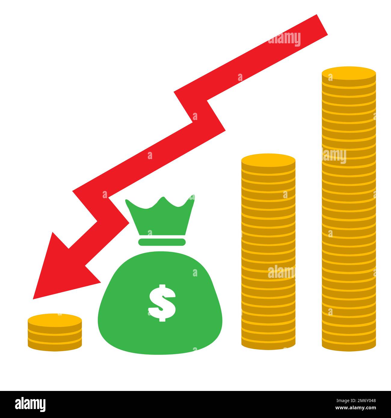 money reduce icon on white background. Income reduce sign. financial risk logo. financial ...