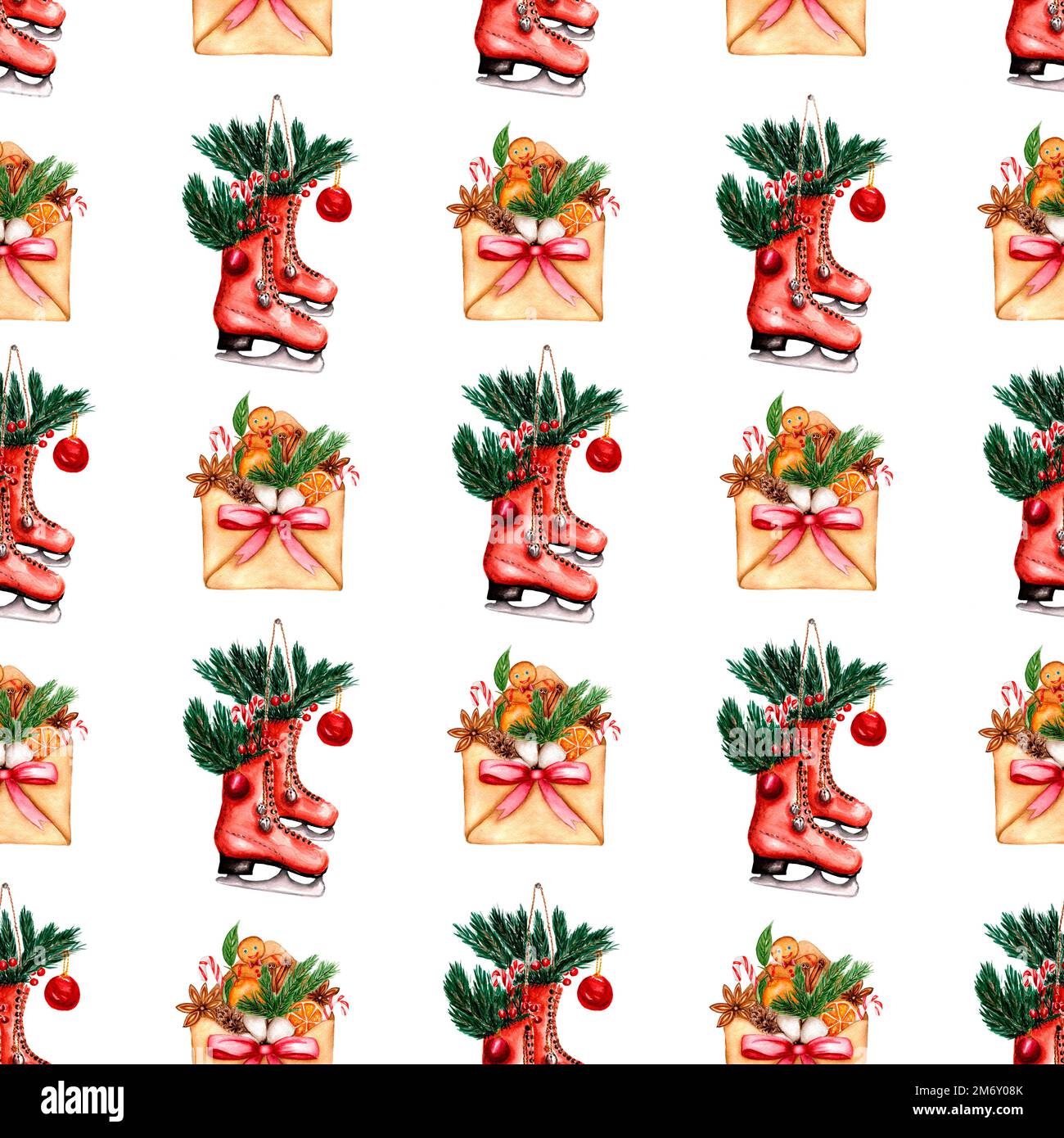 Beautiful hand painted winter holidays pattern of envelope with red ...