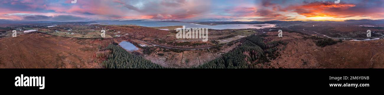 Aerial view of amazing sunrise at Bonny Glen in County Donegal ...