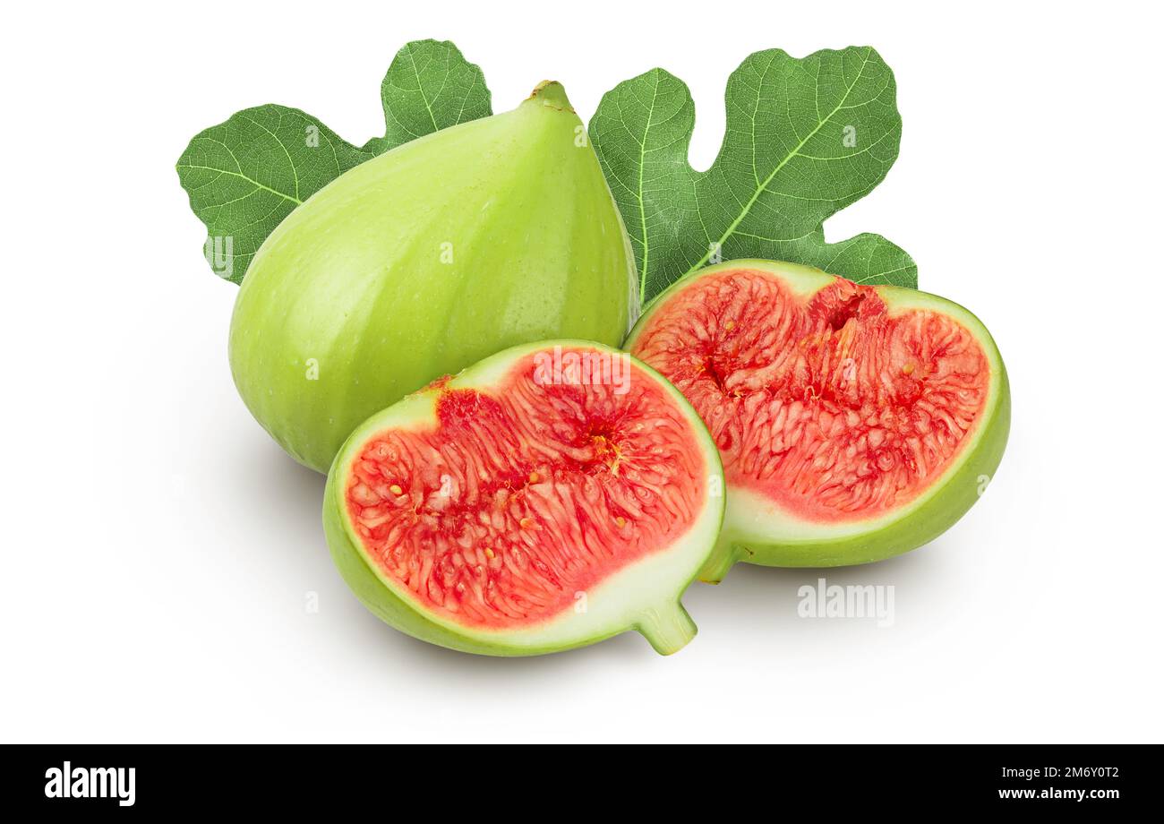 Ripe green fig fruit isolated on white background with full depth of ...