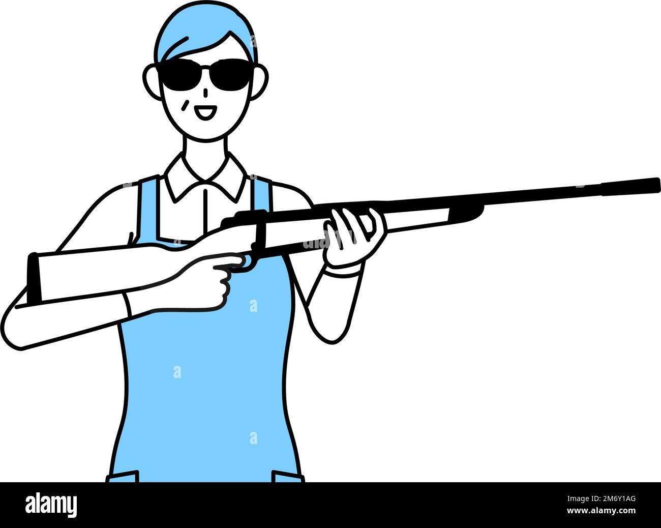 A senior woman in an apron with sunglasses and holding a rifle Stock ...