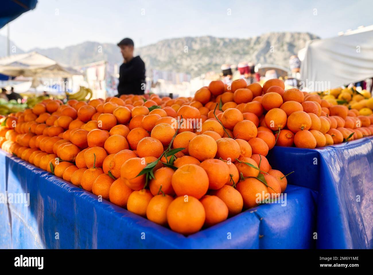 Tangerine background. Fresh mandarin on farmers market Stock Photo - Alamy
