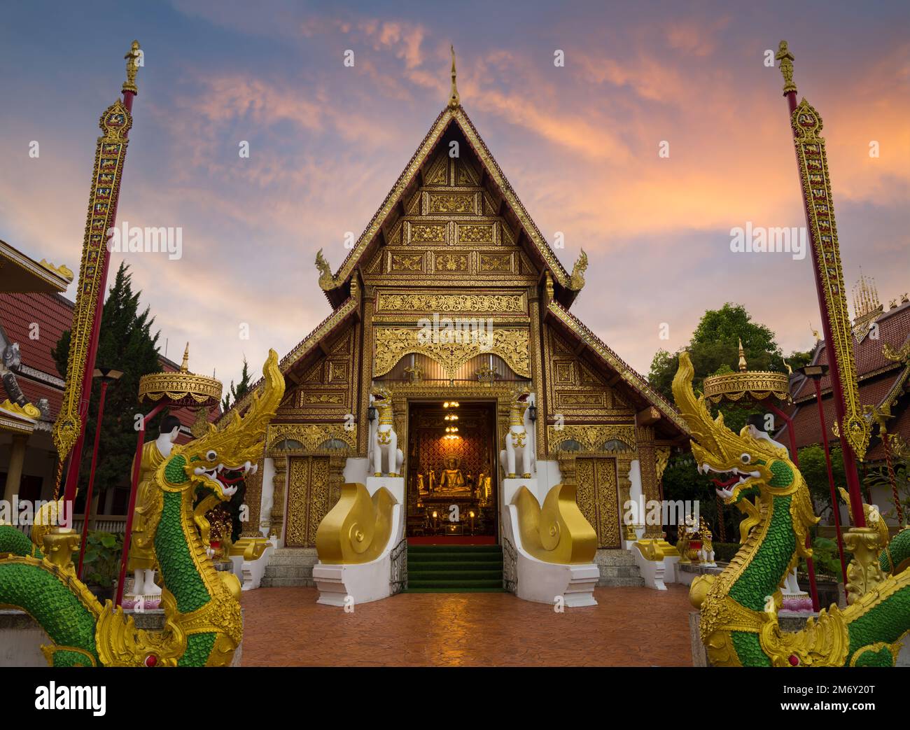 Wat Phra Singh at sunset time It is a buddhist temple in Chiang Rai ...