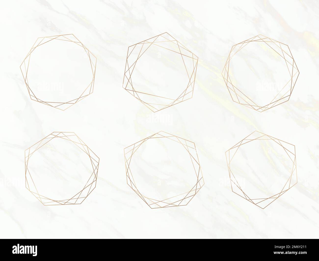 Gold geometric frame vectors set on a white marble background vector ...