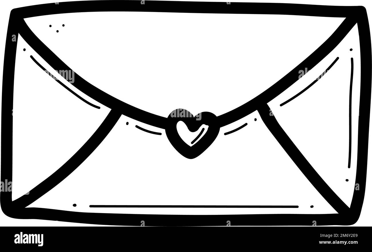 Hand drawn doodle of closed envelope vector illustration. Email love ...
