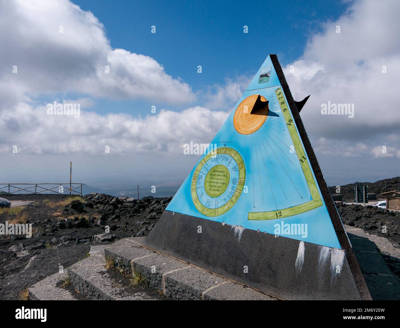A blue pyramid-shaped sundial in Mount Etna area in Italy Stock Photo ...