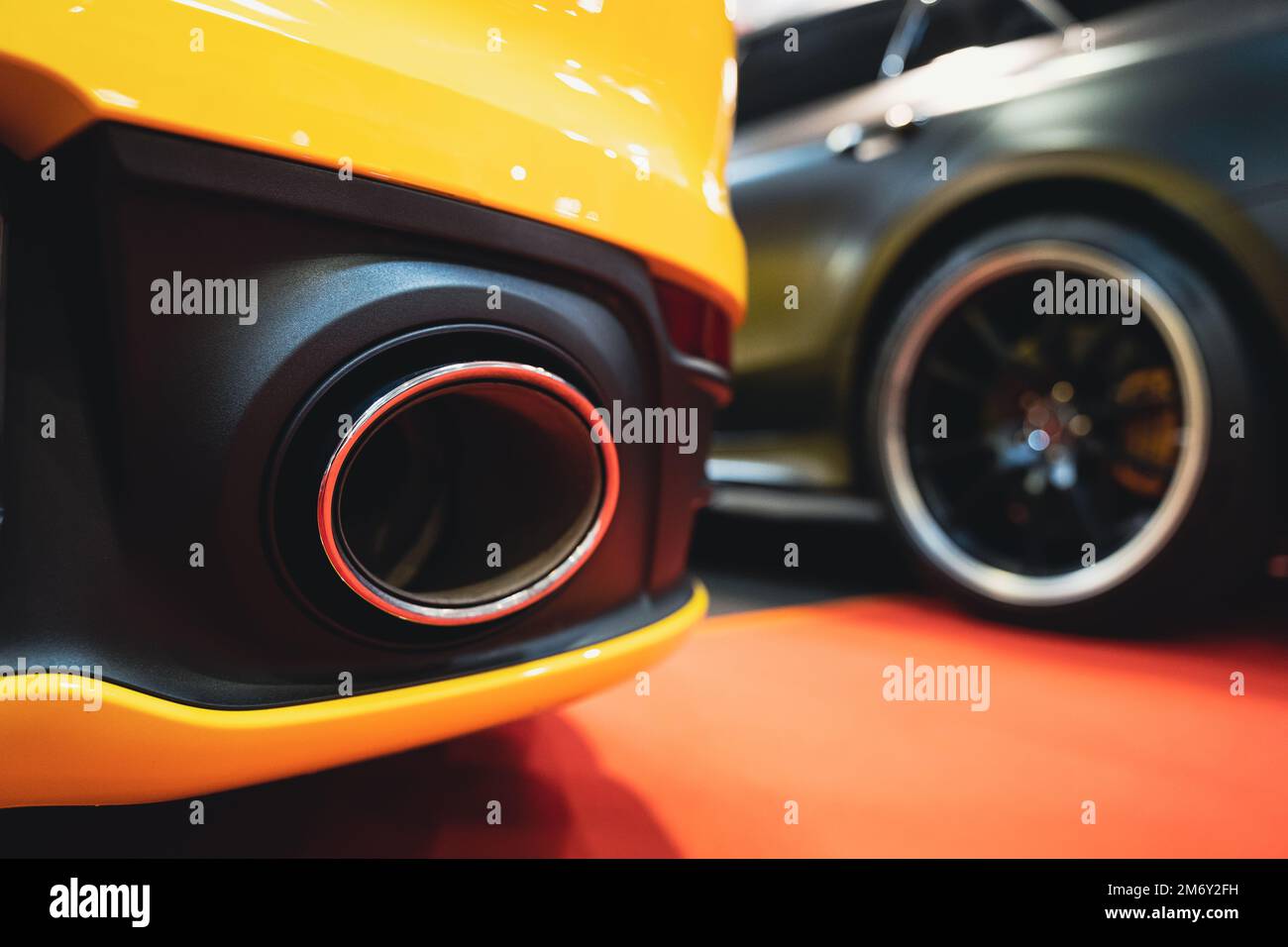 detail rear view of black sport car exhaust pipe Stock Photo - Alamy