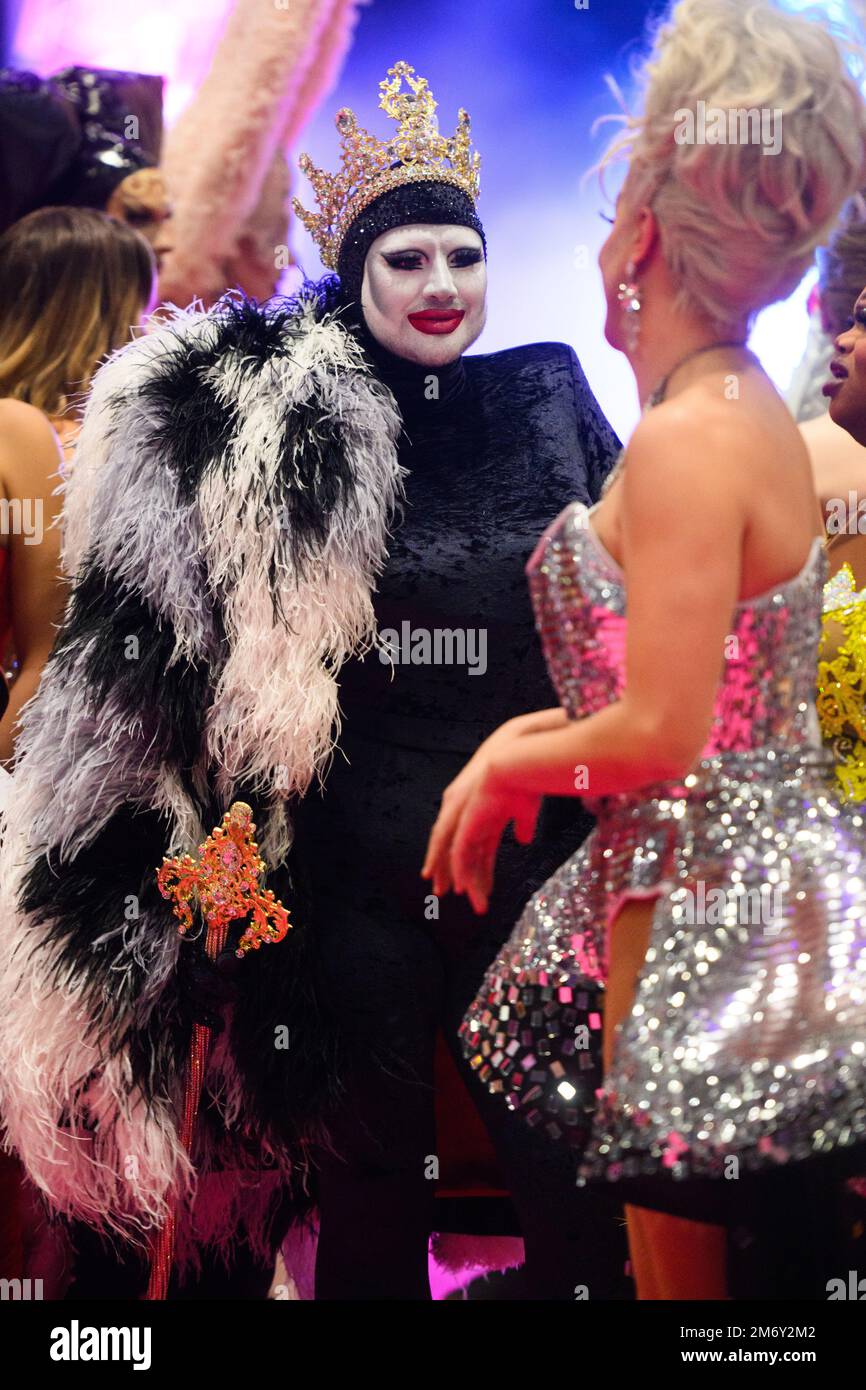 London, UK. 6 January 2023. Drag queens, including Danny Beard during a ...