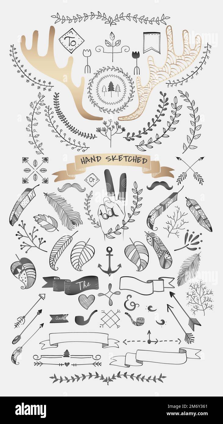 Hand drawn boho doodle element vectors collection Stock Vector Image ...