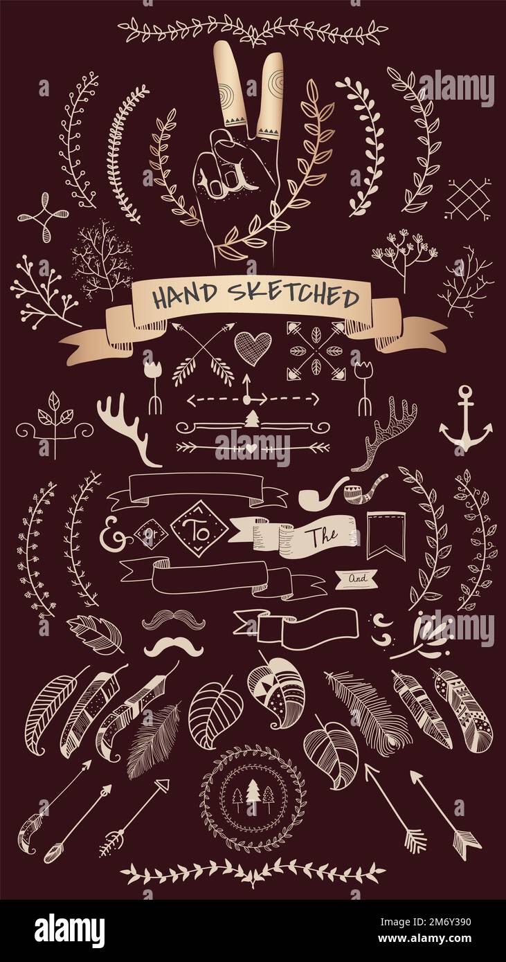 Hand Drawn Boho Doodle Element Vectors Collection Stock Vector Image