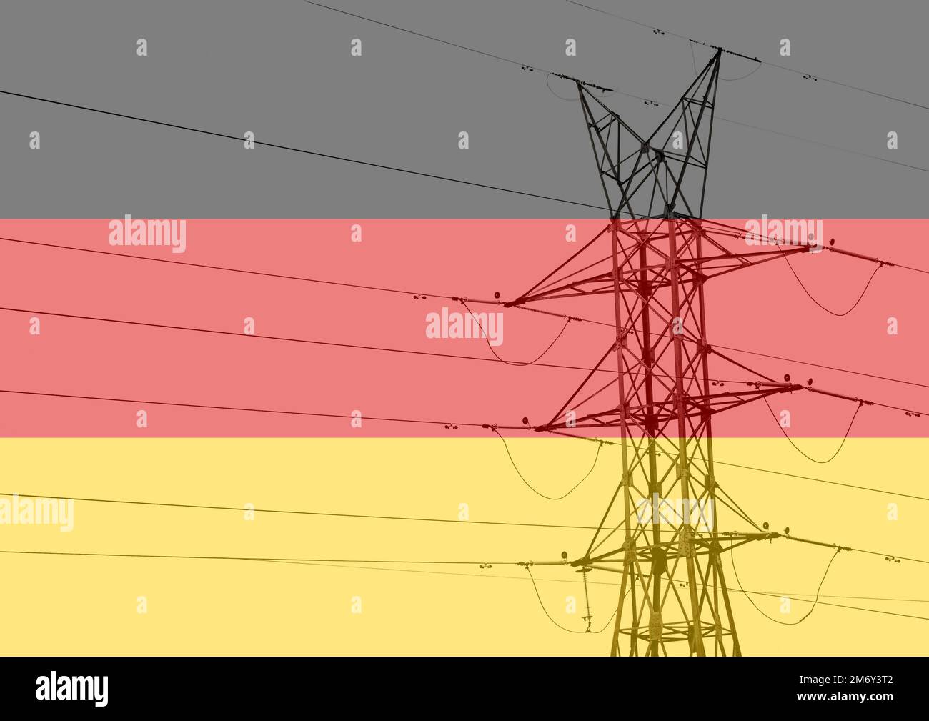 High voltage post or High voltage tower with German flag Stock Photo ...
