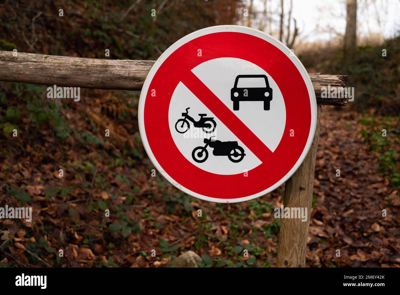 access prohibited to motor vehicles. Road sign. Highway code sign ...