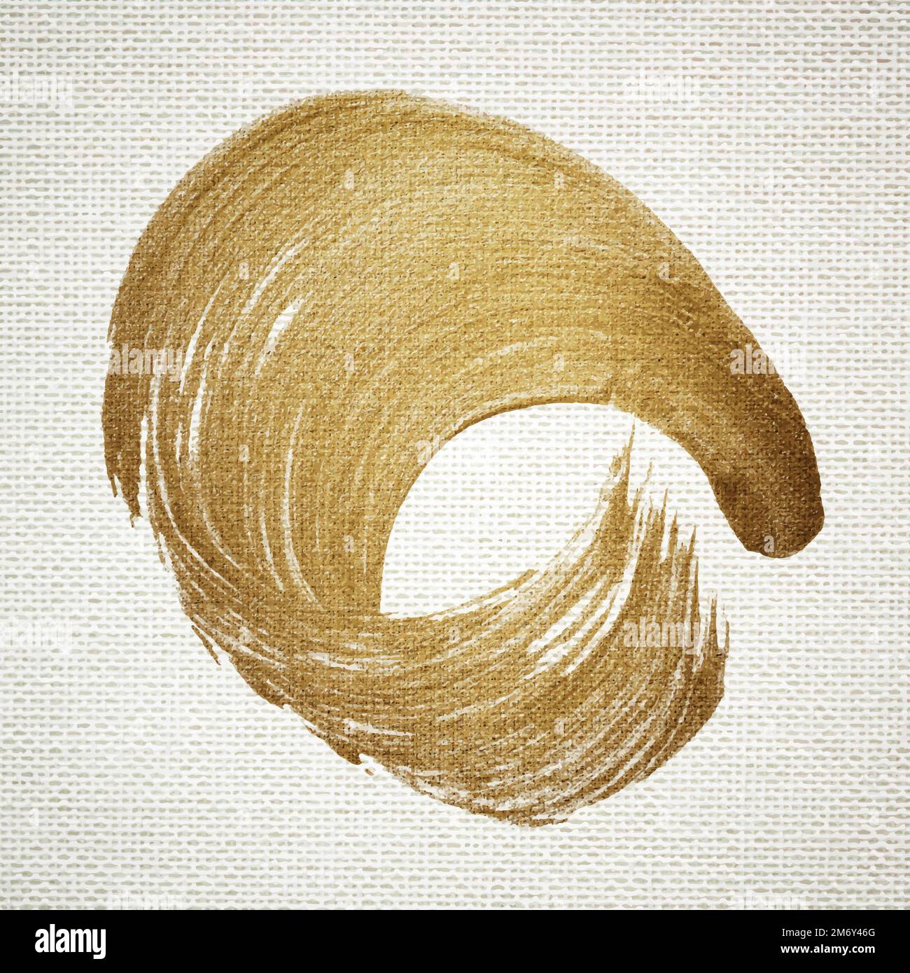 Gold oil paint brush stroke texture on a beige fabric textured ...