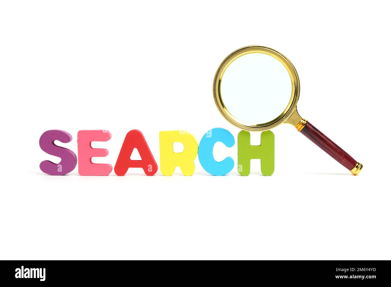 Magnifying glass and word search consisting multicolored letters white ...
