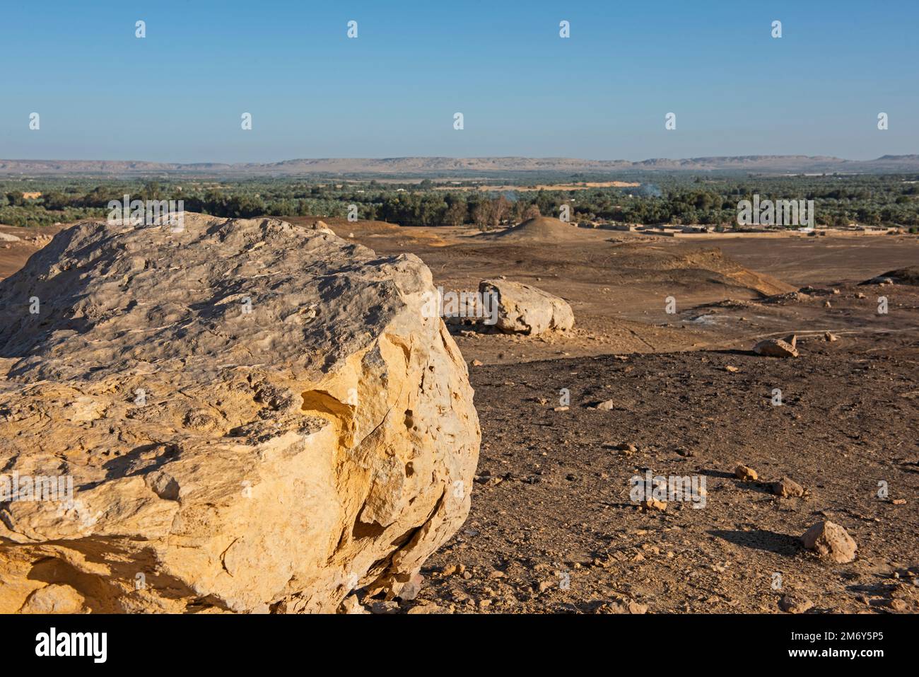 Panoramic view over remote african egyptian desert landscape with oasis ...