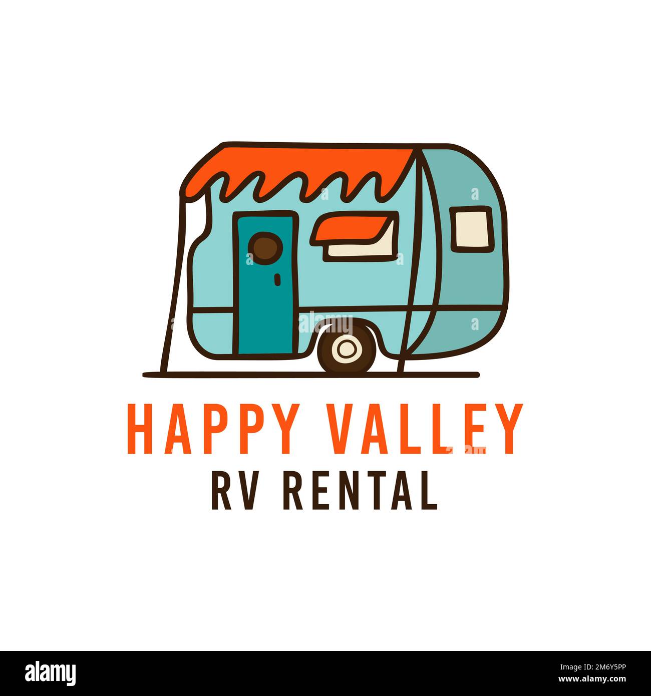 Vector emblem of caravan for camping. Happy valley RV Rental logo ...