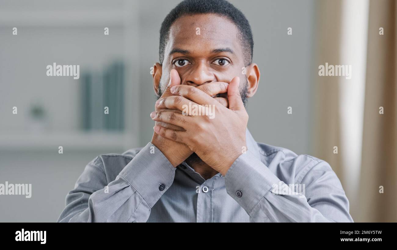 Close up African American bearded ethnic male millennial businessman ...