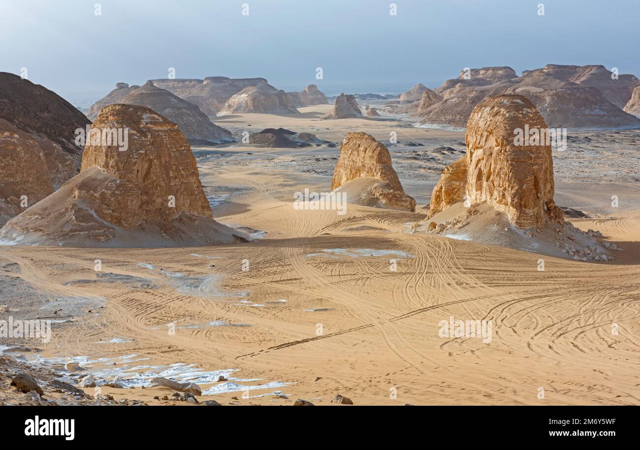 Landscape scenic view of desolate barren western desert in Egypt Valley ...