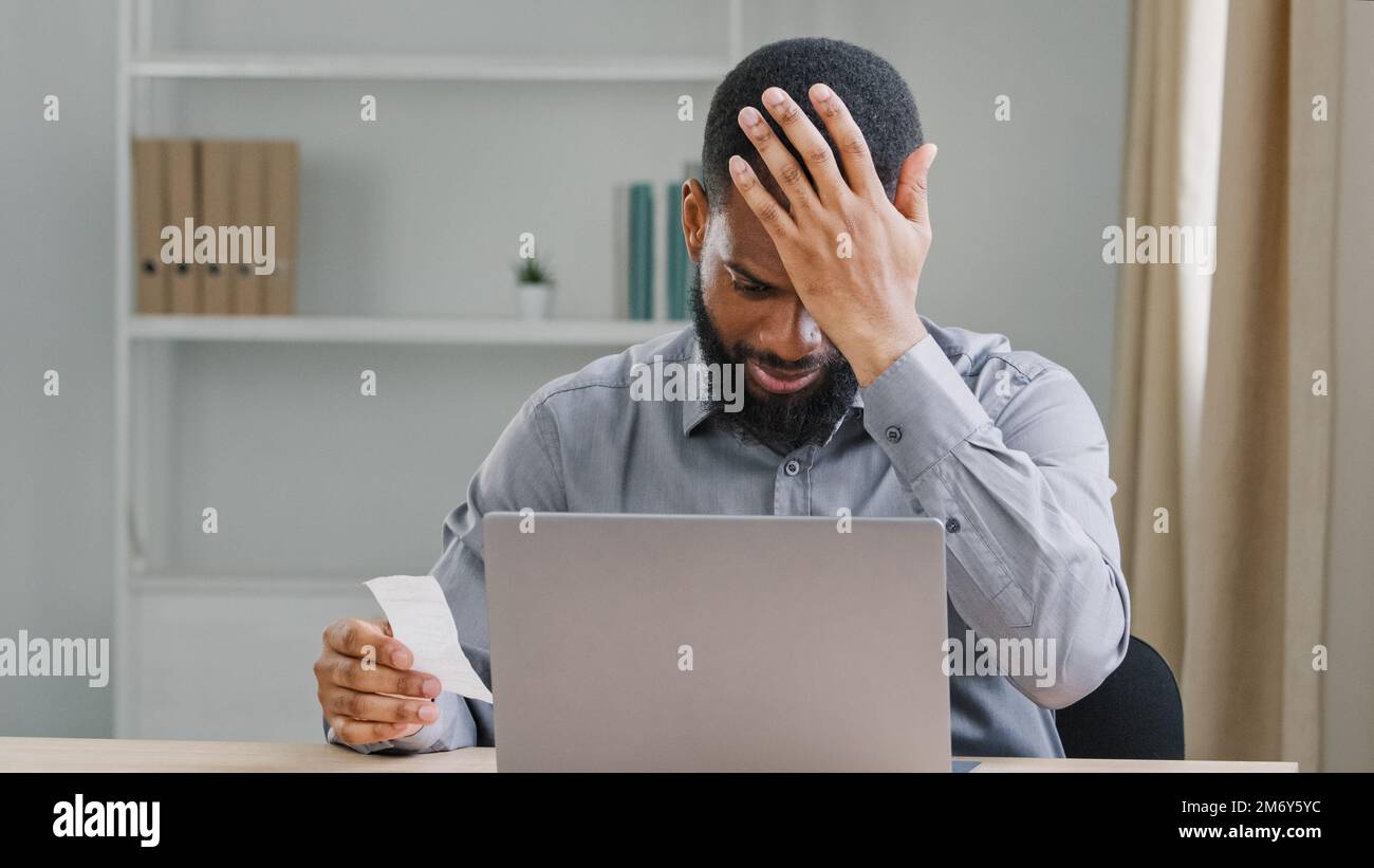 Angry sad upset African American ethnic man bearded businessman manage ...