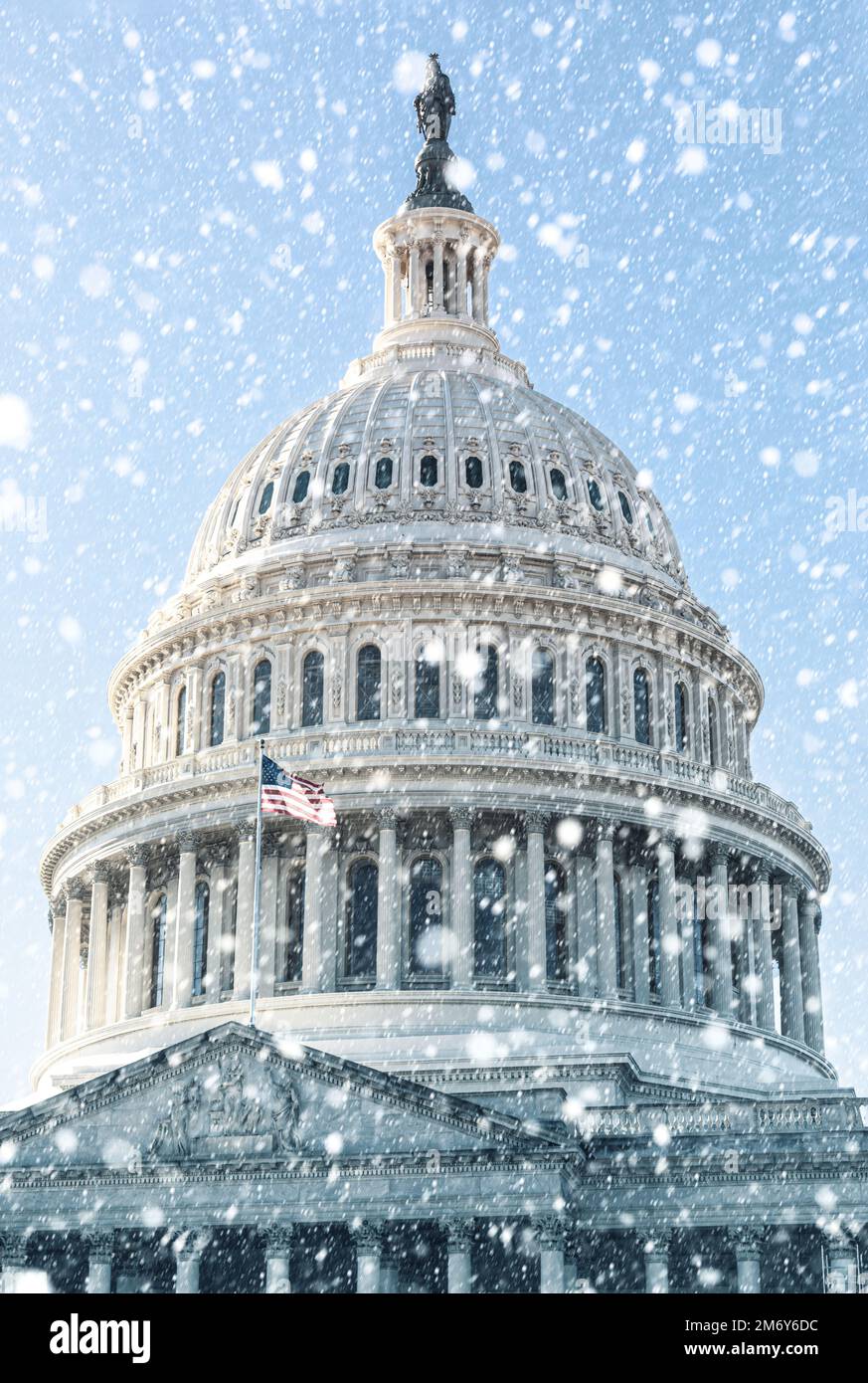 Snow storm. Capitol building in Washington D.C. during the winter ...
