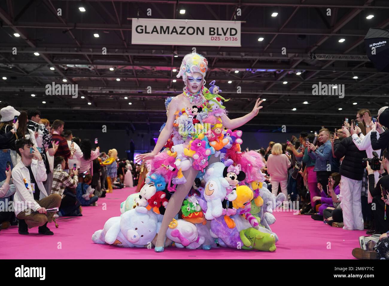 Drag queens take part in a catwalk show during the official opening of at RuPaul's DragCon UK ...