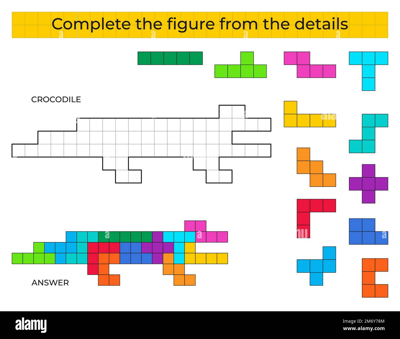 Complete the figure. Puzzle game with crocodile Stock Vector Image ...
