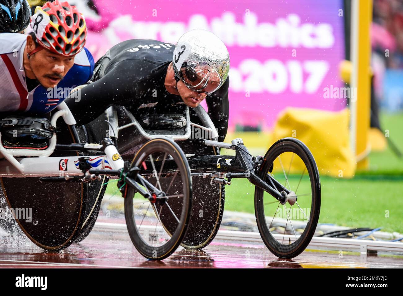 Marcel Hug competing with Rawat Tana in the T54 5000m wheelchair race at the 2017 World Para ...