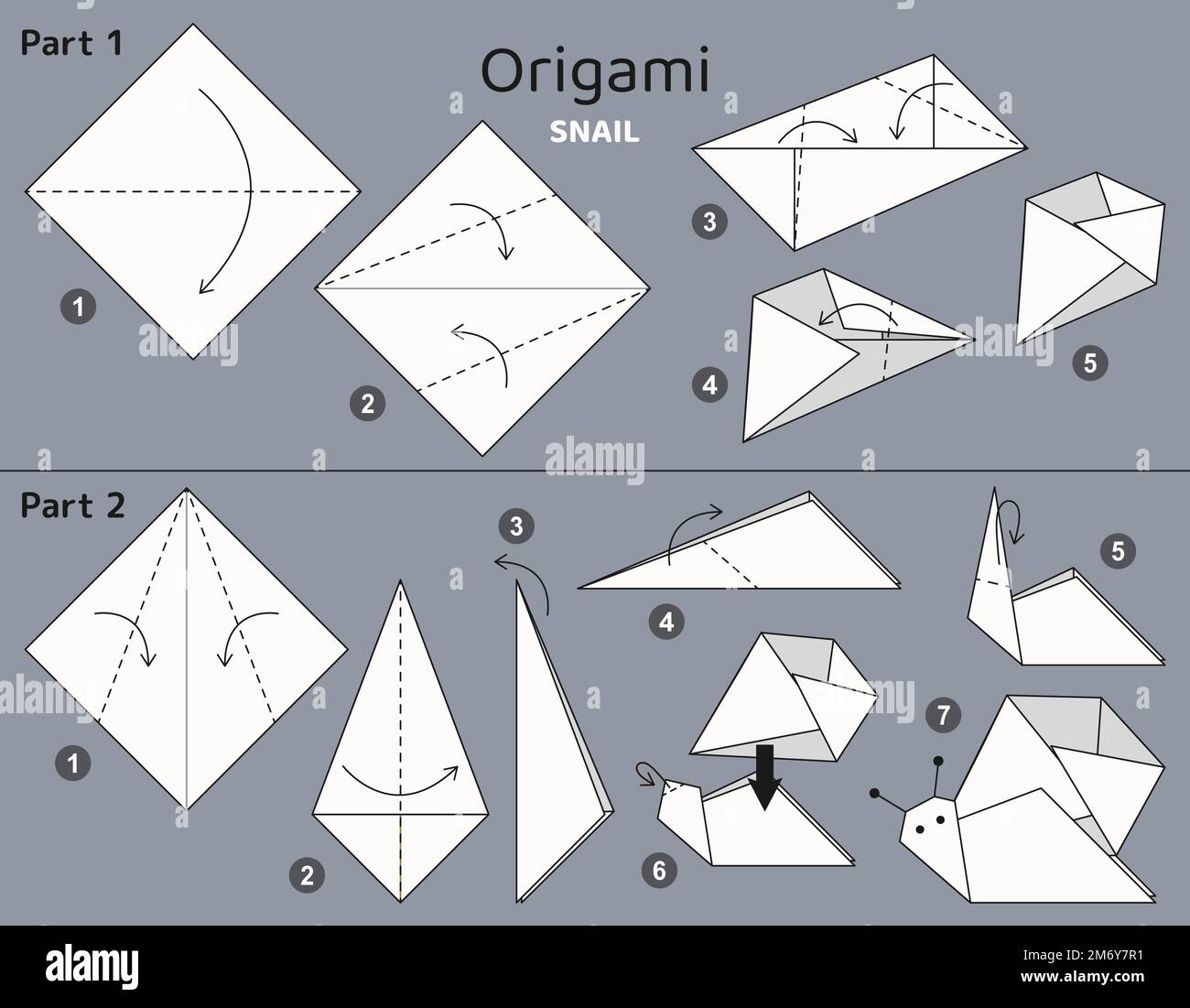 Origami tutorial. Origami scheme for kids Snail Stock Vector Image ...
