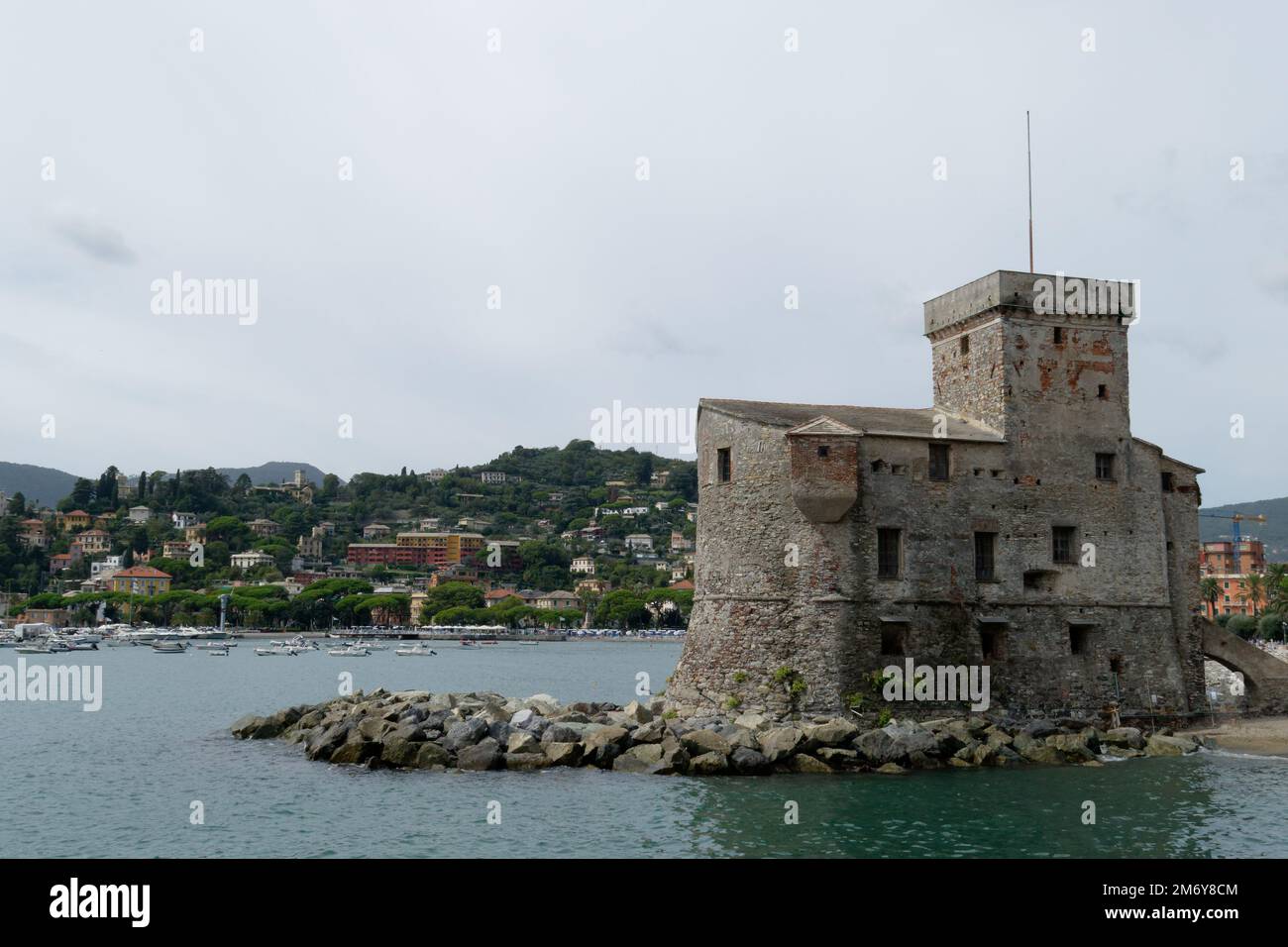View of the Rapallo castle from the bay on the Tigullio gulf . Liguria ...