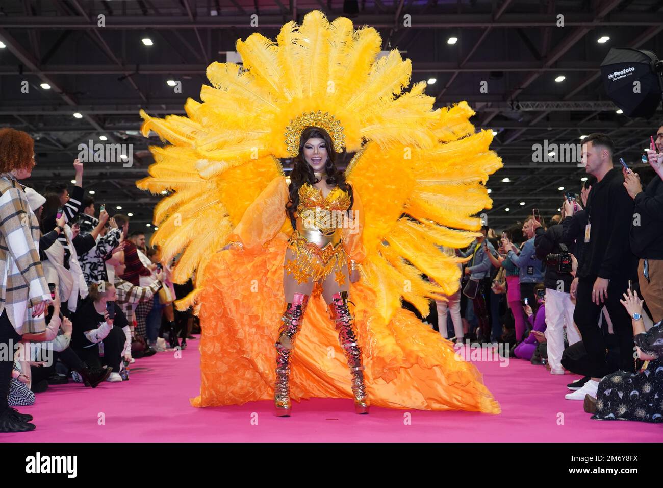 Drag queens take part in a catwalk show during the official opening of at RuPaul's DragCon UK ...