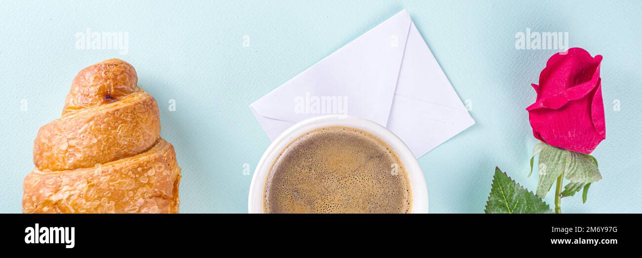 Valentine Day Morning background. Valentine Breakfast with Cup of ...