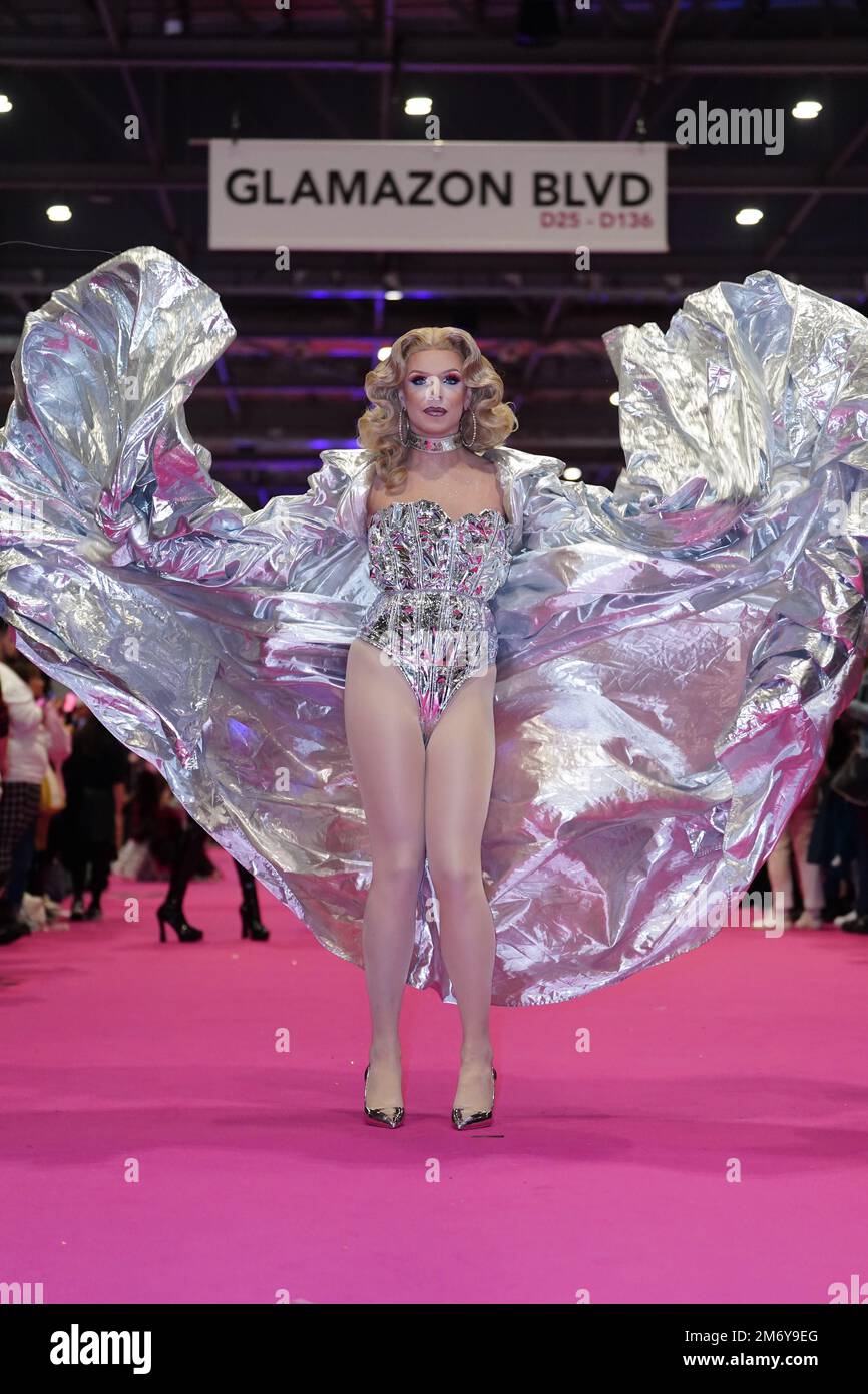 Drag queens take part in a catwalk show during the official opening of at RuPaul's DragCon UK ...