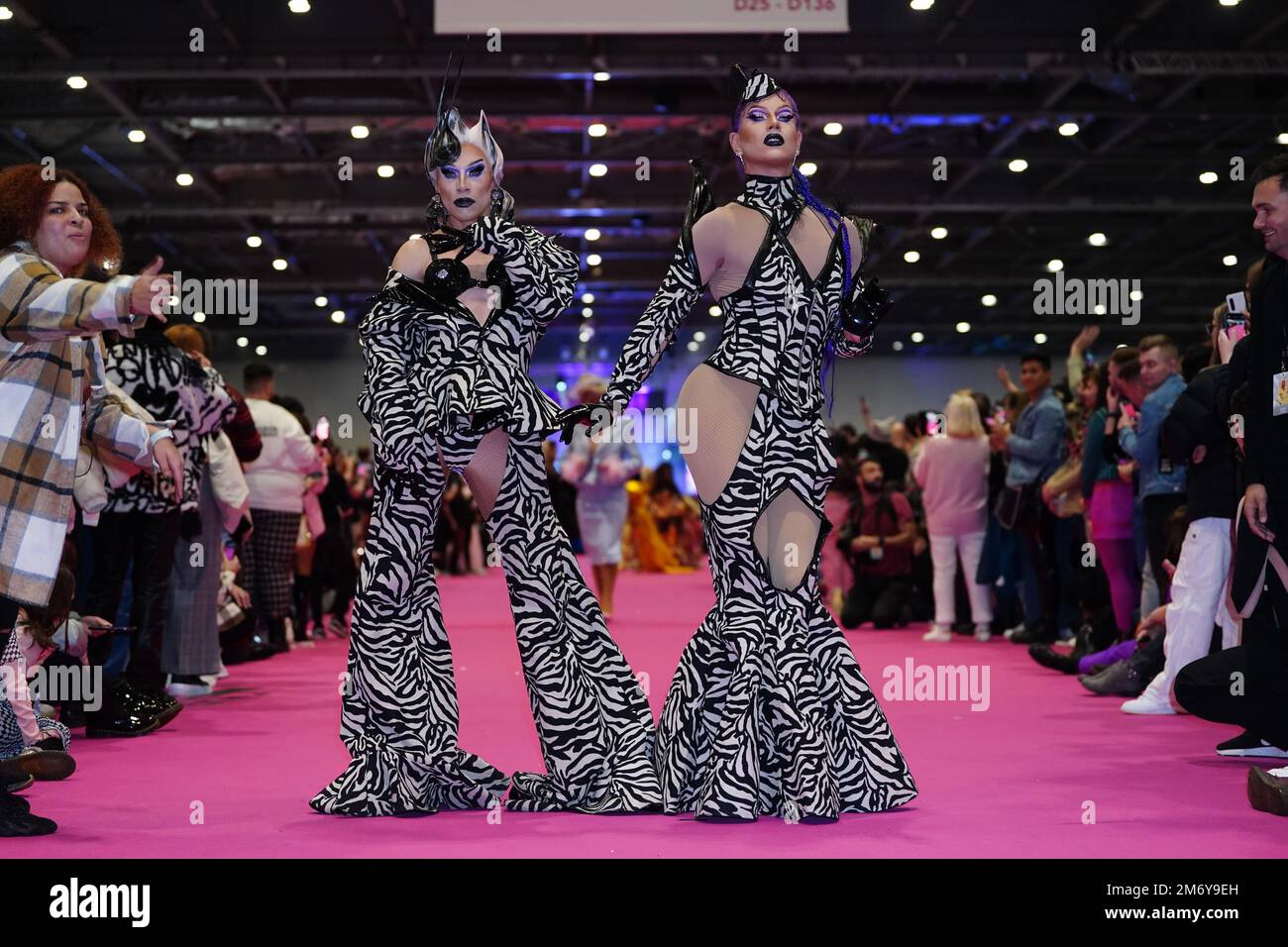 Drag queens take part in a catwalk show during the official opening of at RuPaul's DragCon UK ...