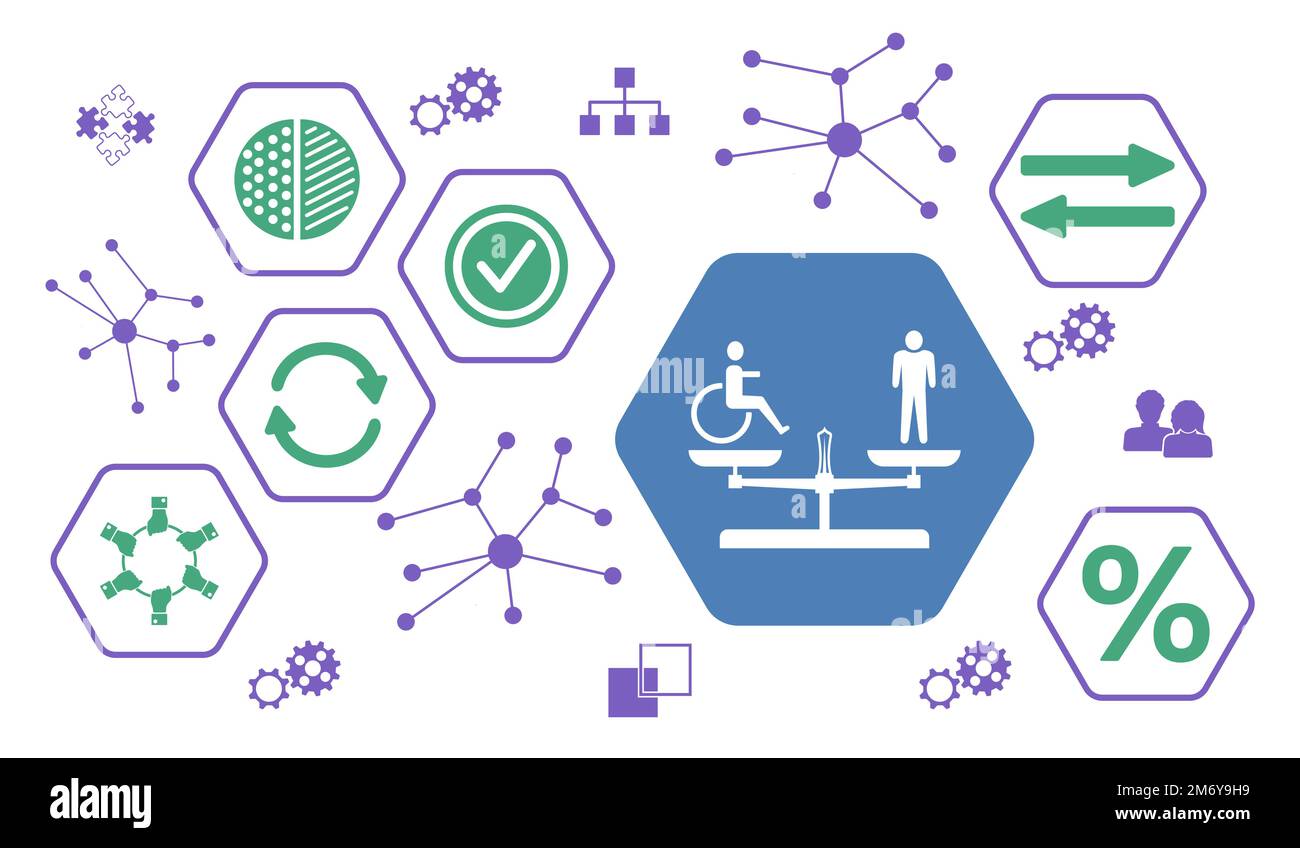 Concept of social equality with icons in hexagons Stock Photo - Alamy