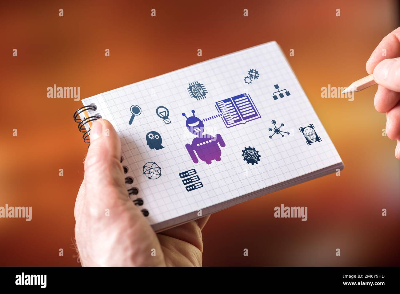 Hand drawing machine learning concept on a notepad Stock Photo - Alamy