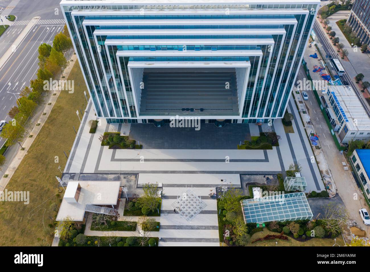 Aerial photo shows a building looking like an old-fashioned television ...