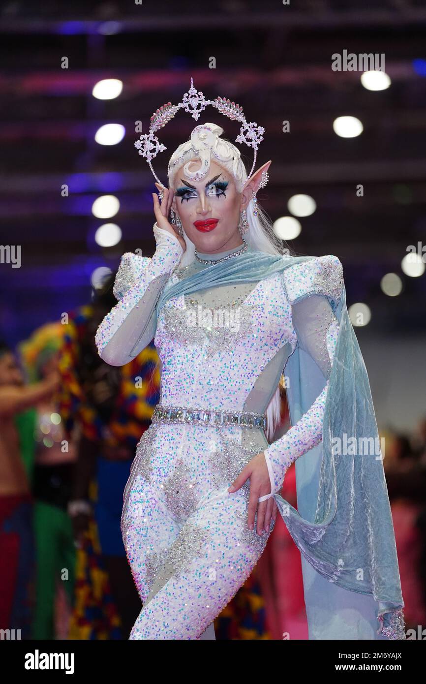 Drag queens take part in a catwalk show during the official opening of at RuPaul's DragCon UK ...