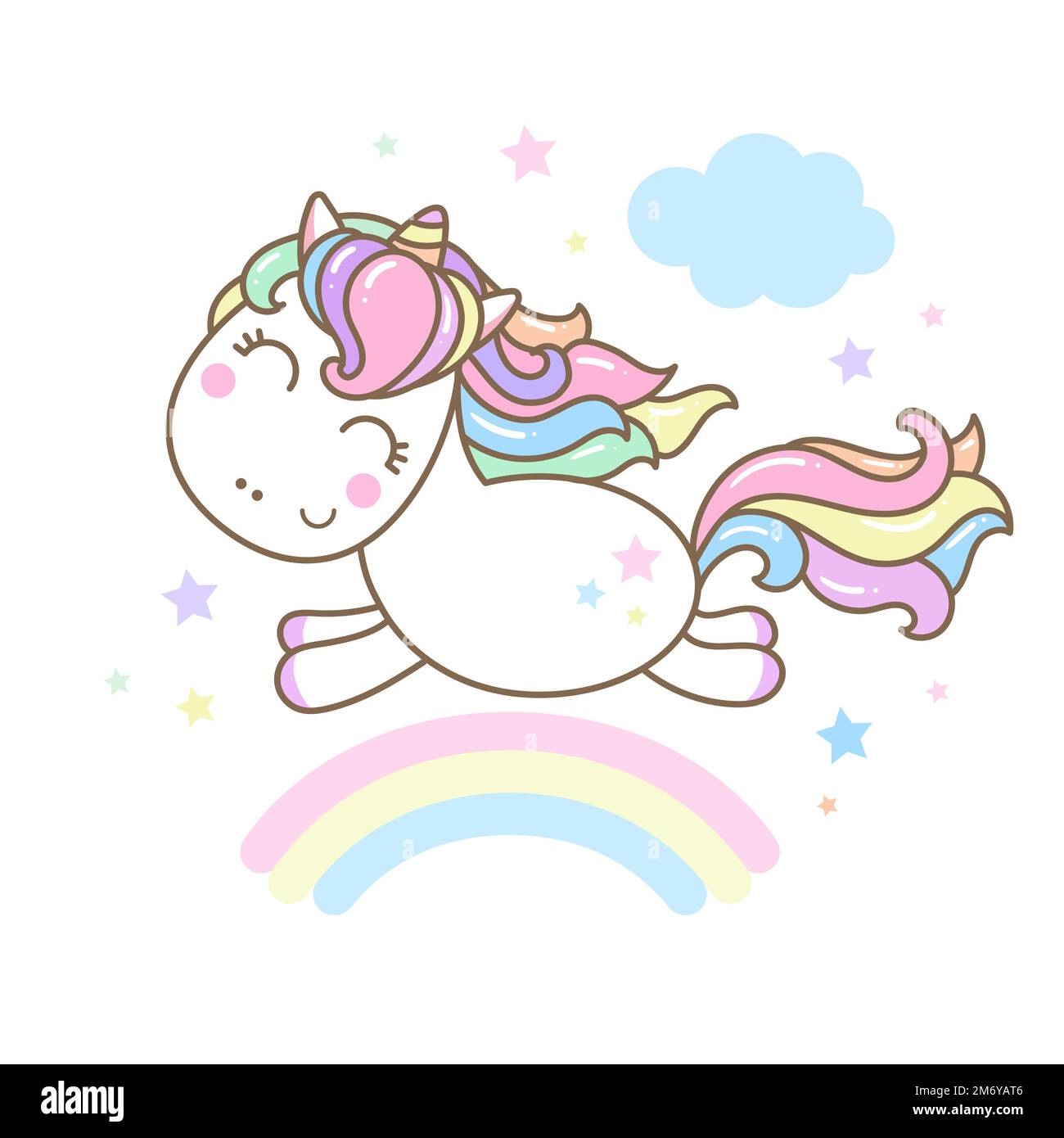 Cute kawaii pony unicorn runs over the rainbow. Vector Stock Vector ...