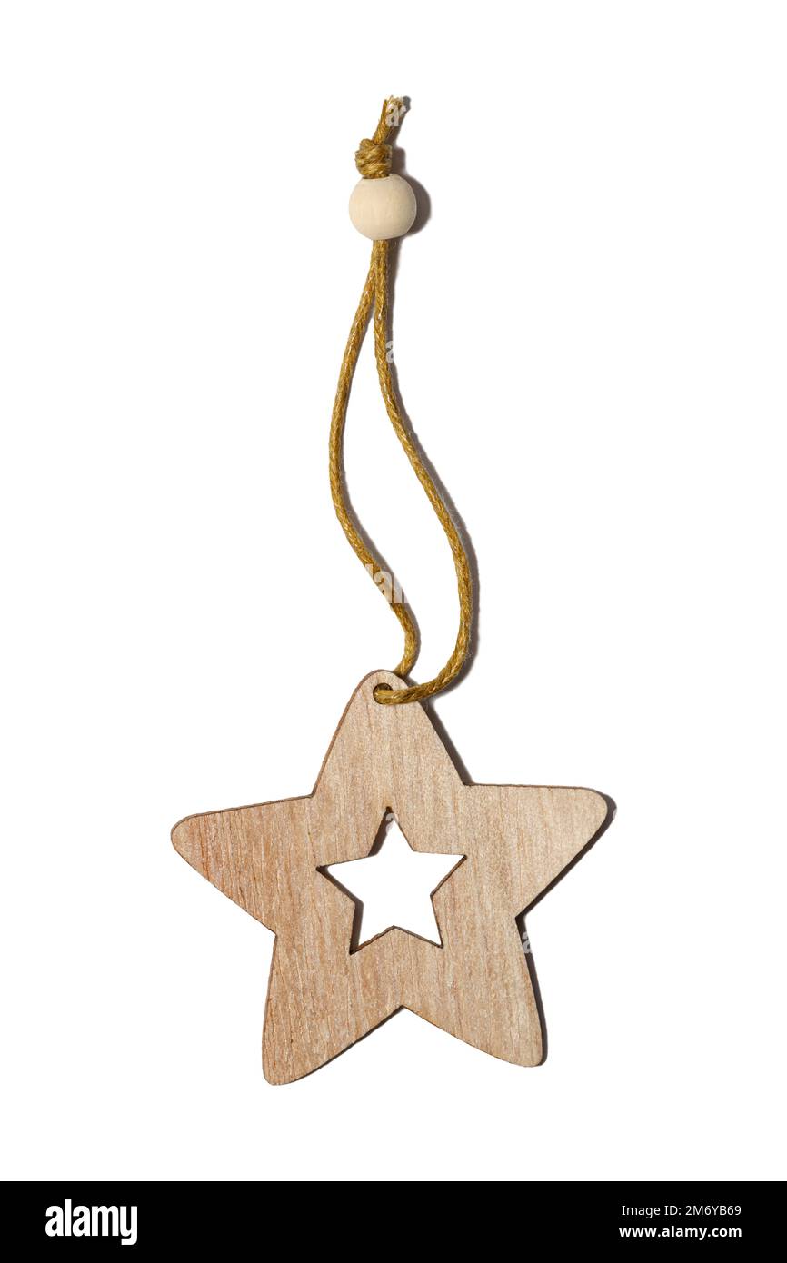 wooden star on a string isolated on white background Stock Photo - Alamy