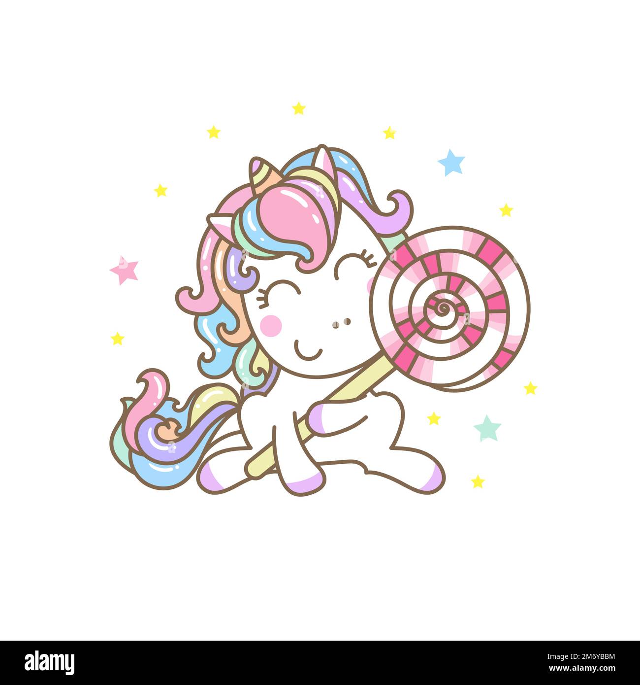 Cute unicorn with candy lollipop. Vector illustration Stock Vector ...