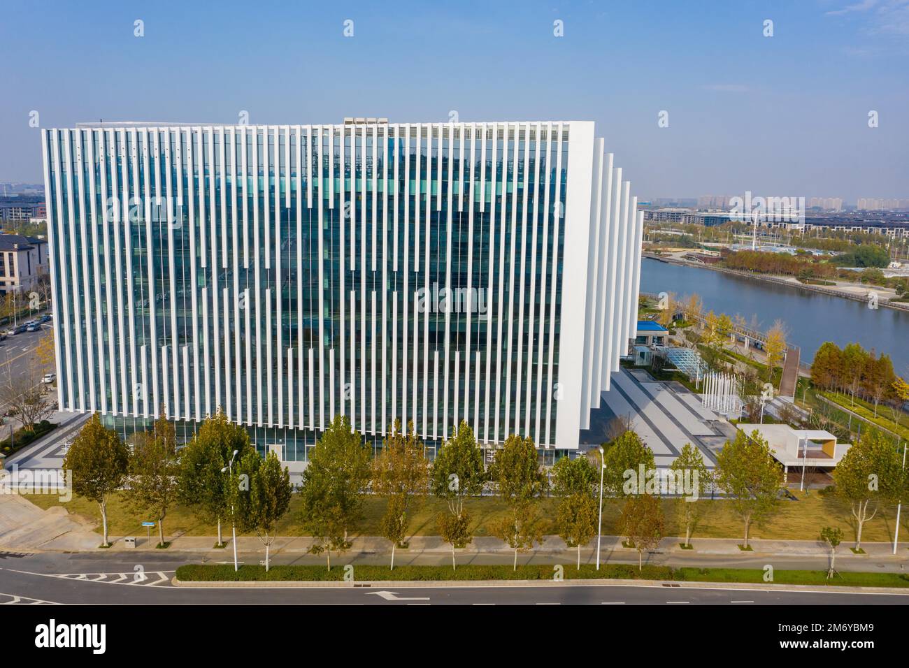 Aerial photo shows a building looking like an old-fashioned television ...