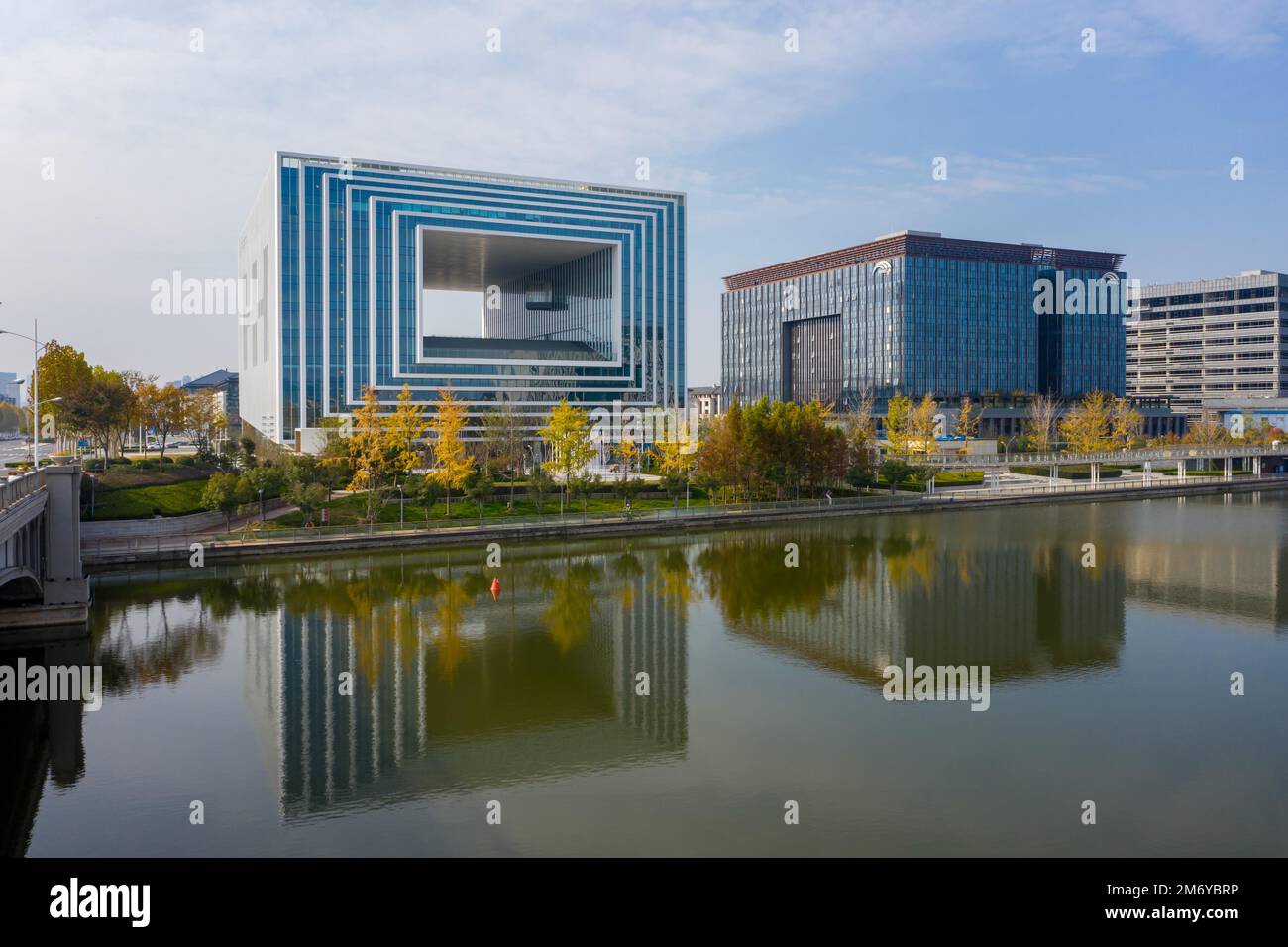 Aerial photo shows a building looking like an old-fashioned television ...