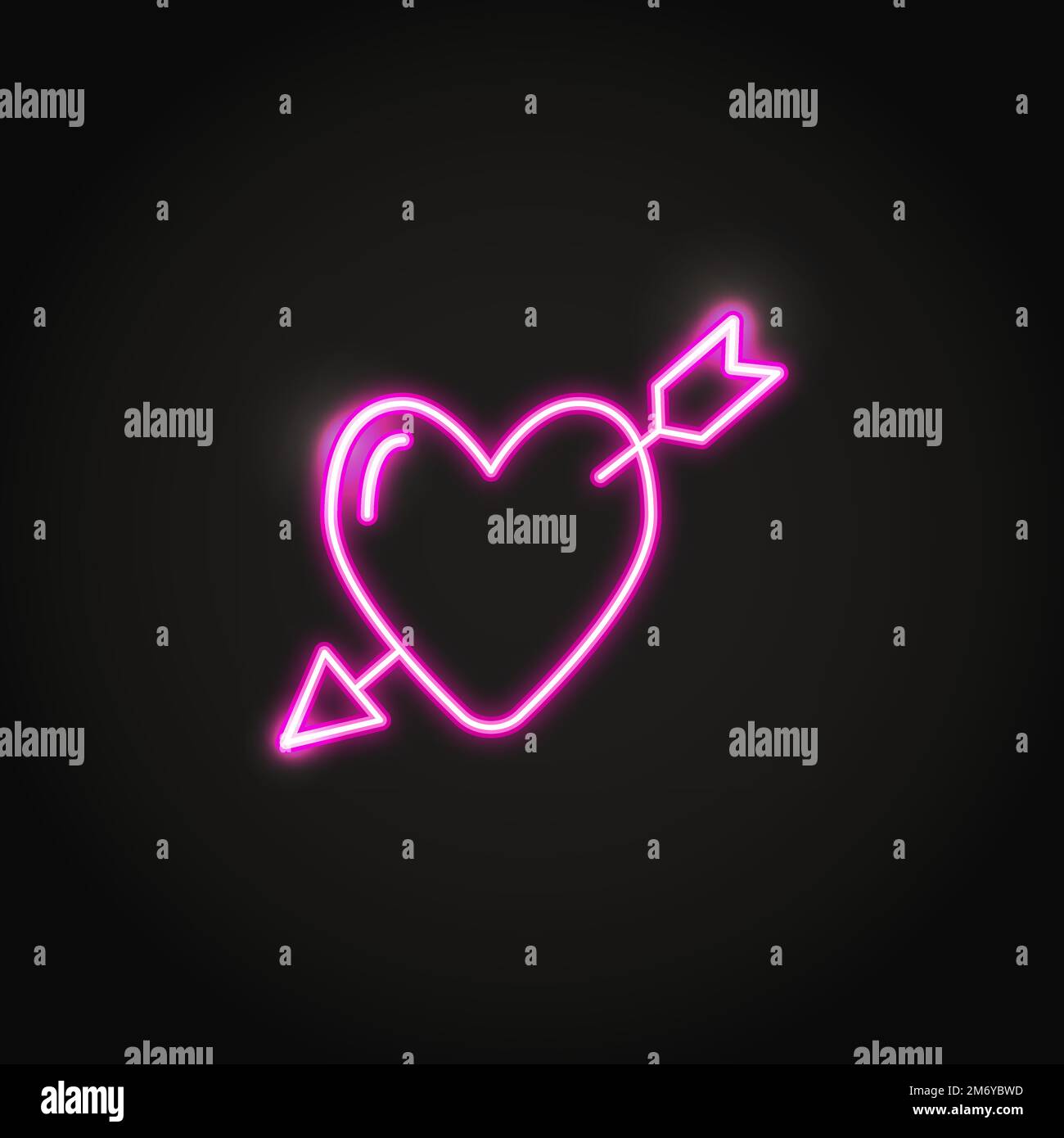 Heart with arrow pink neon icon. Glowing symbol of love. Vector ...