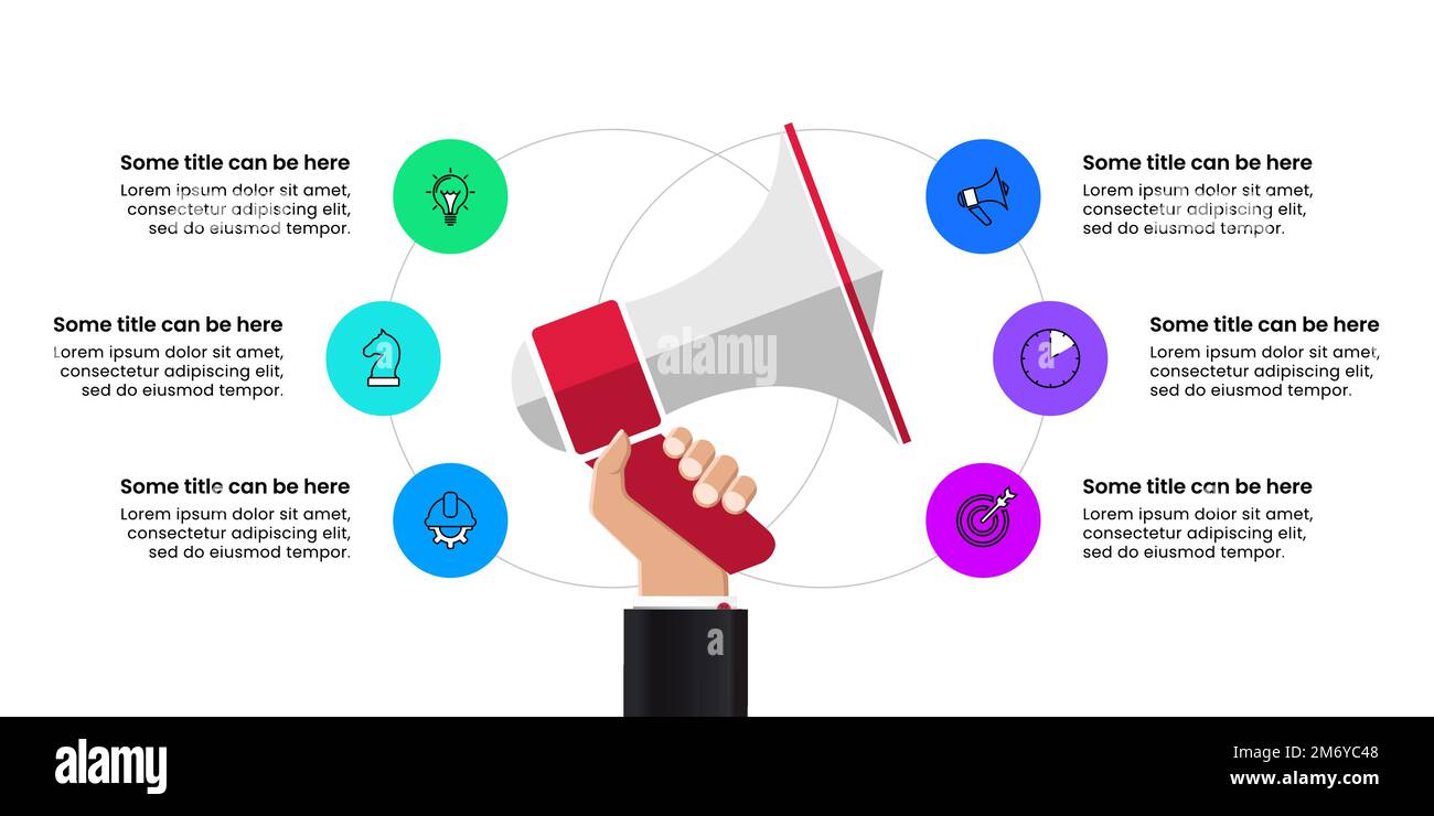 Infographic template with icons and 6 options or steps. Megaphone. Can ...