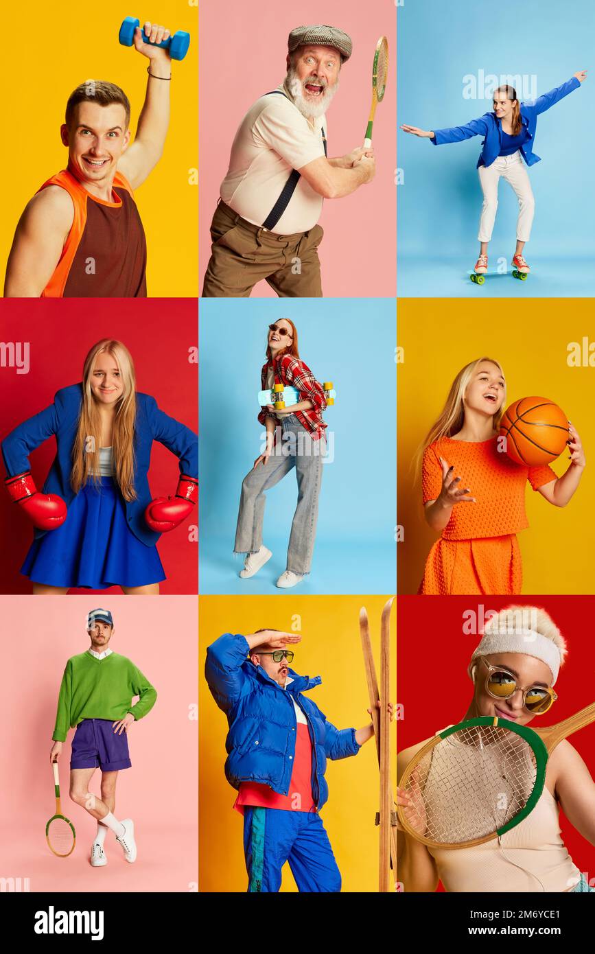 Collage. Portraits of stylish people, men and women of different age ...