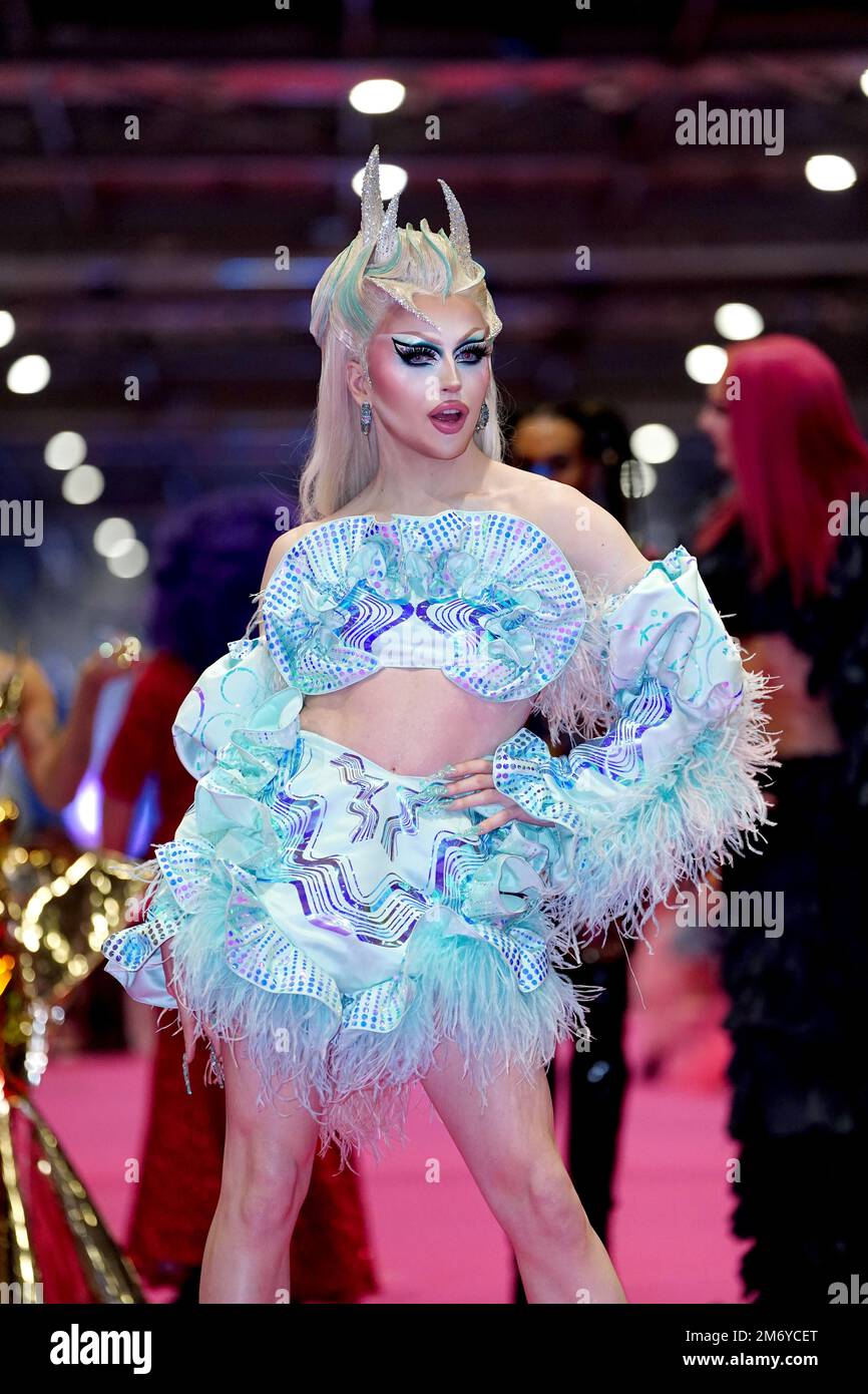 Drag queens take part in a catwalk show during the official opening of at RuPaul's DragCon UK ...